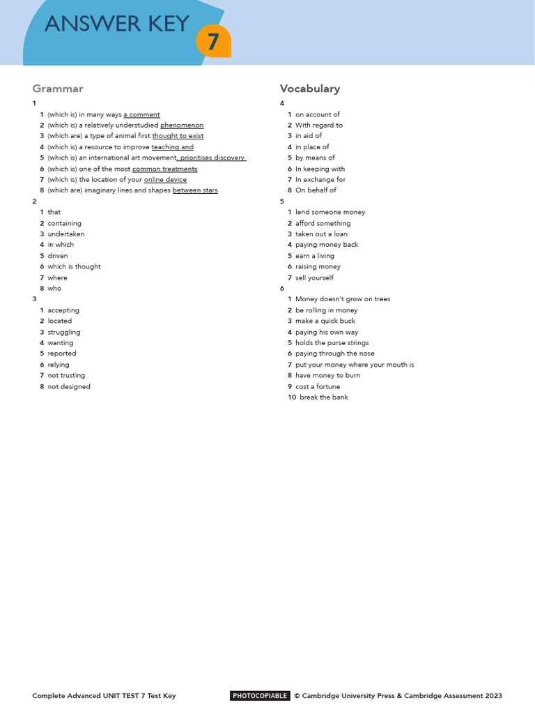 Unit Test 7 Key | PDF | Money | Banking