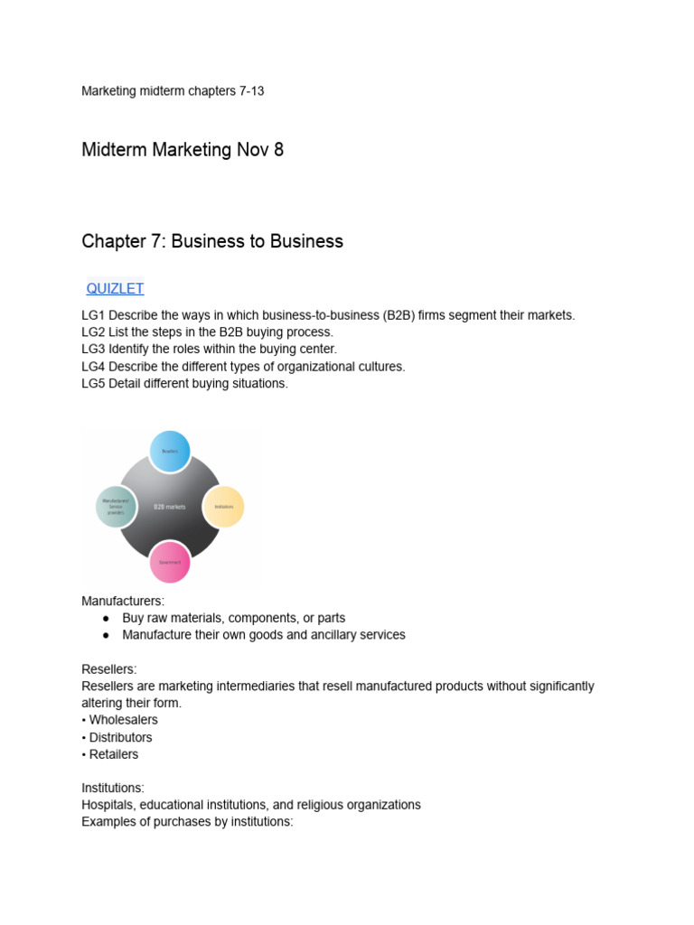Marketing Midterm Chapters 7-13 | PDF | Market Segmentation | Marketing