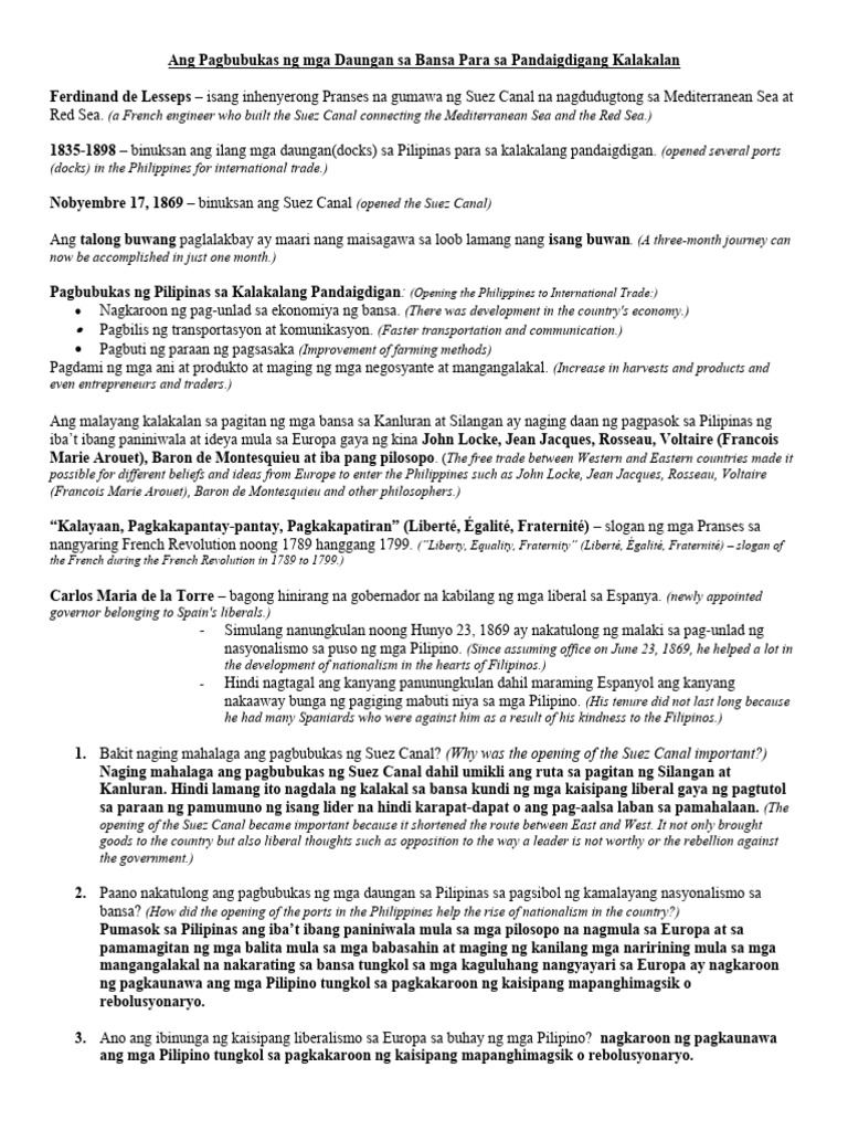 Ang Pagbubukas NG Mga Daungan Sa Bansa para Sa Pandaigdigang Kalakalan ...