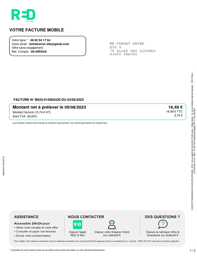 SFR Facture B623 015063430 | PDF | Taxe sur la valeur ajoutée ...