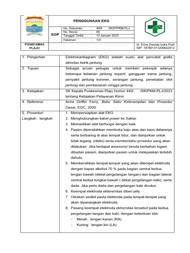 Sop Penggunaan Ekg | PDF