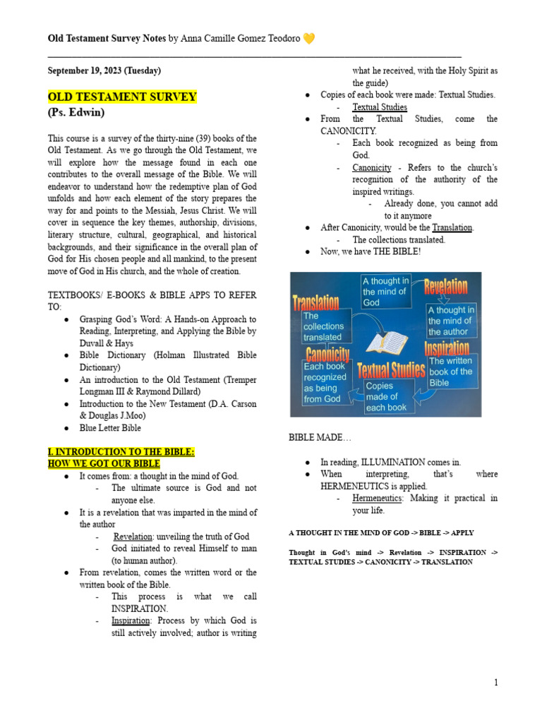 Old Testament Survey Notes (Teodoro) | PDF | Nevi'im | Covenant (Biblical)
