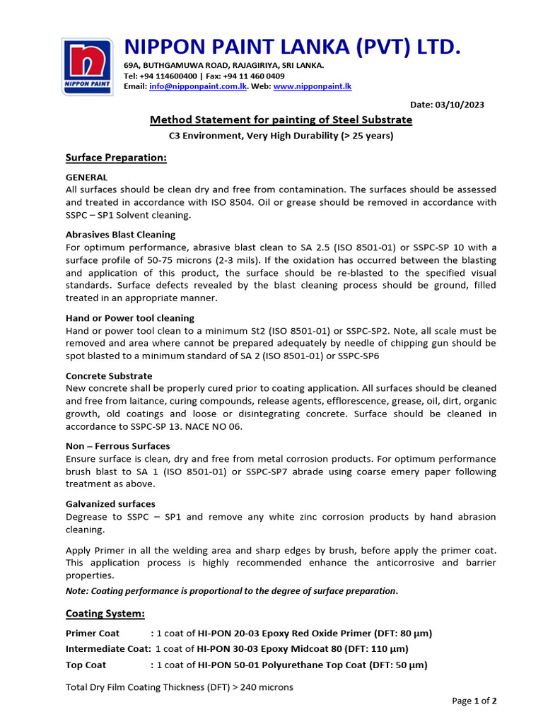 Method Statement For Steel Substrate - Unique Eng - 03.10.2023 | PDF | Epoxy | Paint