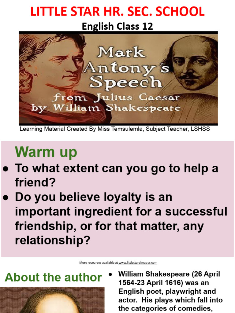 Class 12 - Drama 'Mark Antony's Speech' | PDF | Julius Caesar | Mark Antony