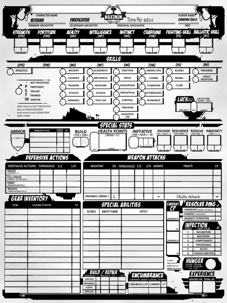 Veteran Firefighter RPG Character Sheet | PDF