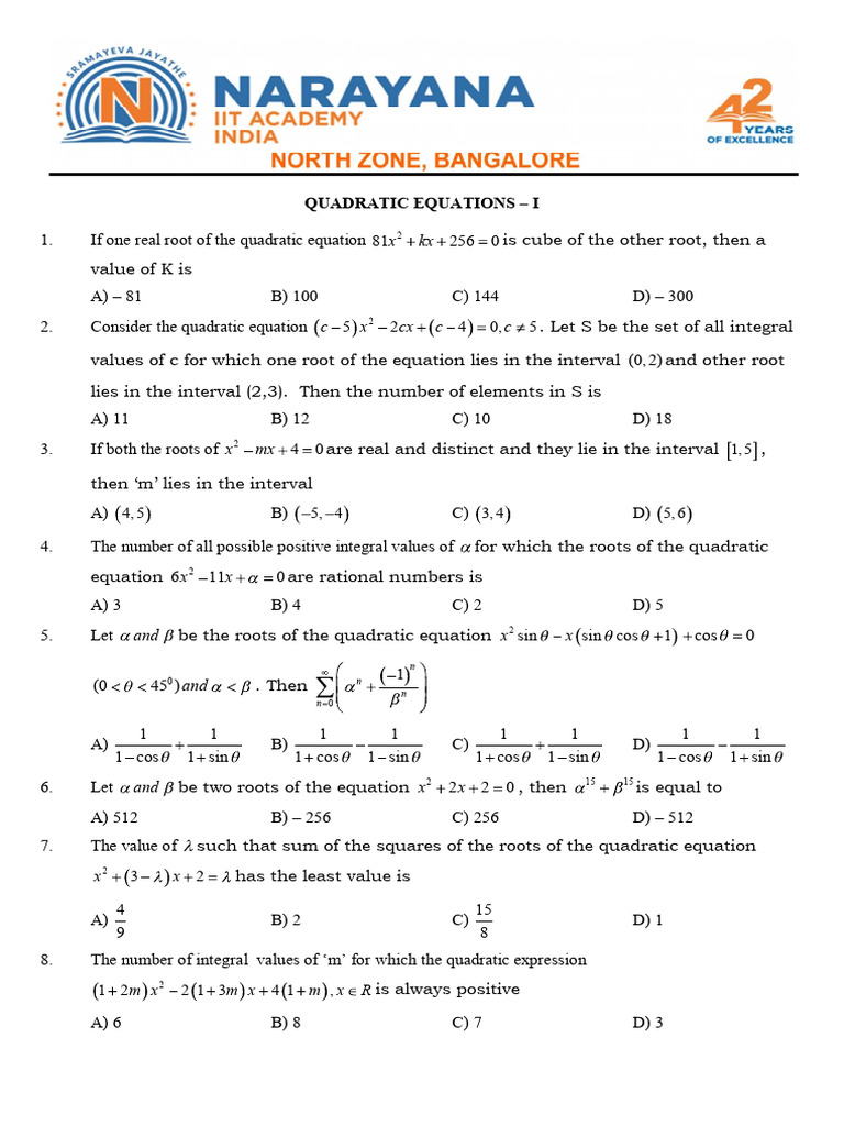 Quadratic Equations Practice Problems | PDF | Quadratic Equation ...