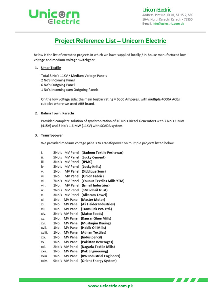 Unicorn Electric Project List | PDF | Electrical Engineering | Power (Physics)