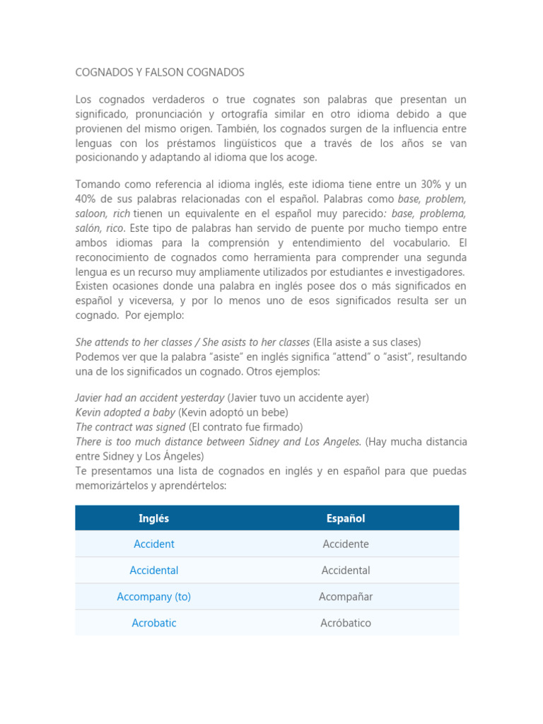 Cognados y Falsos Cognados | PDF | Lengua española | Lingüística