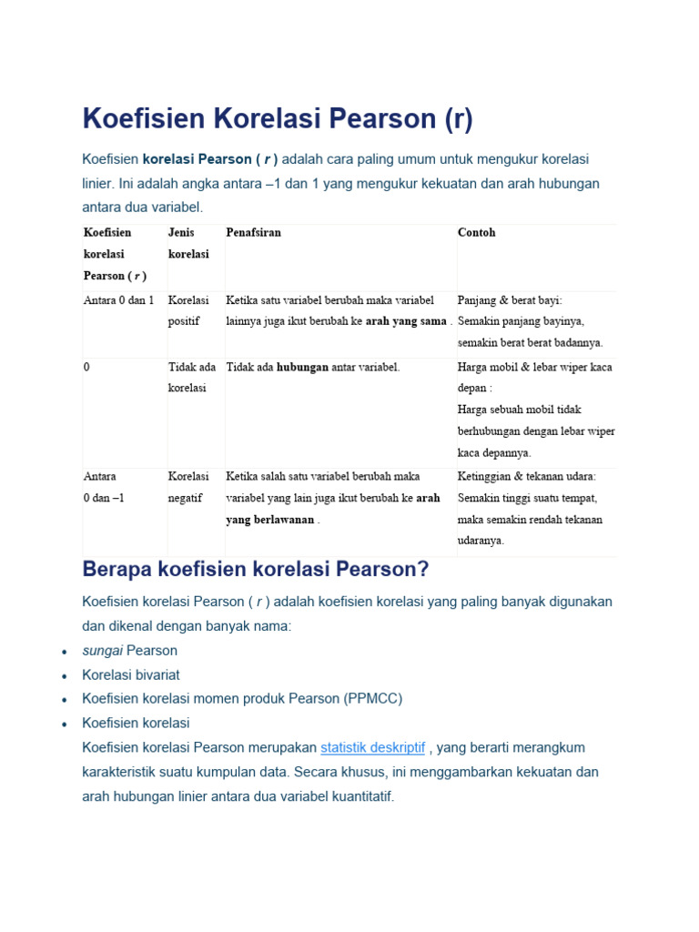 Koefisien Korelasi Pearson (r) | PDF