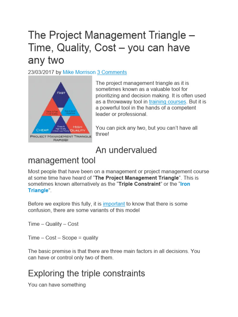 The Project Management Triangle | PDF | Project Management | Business