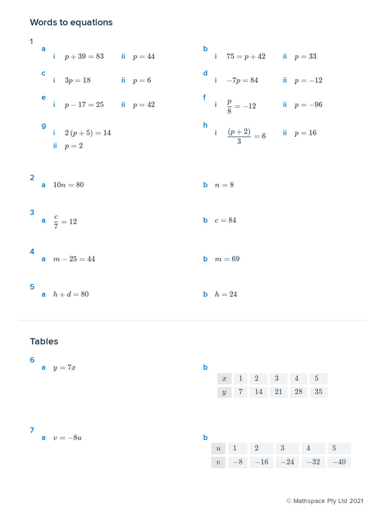 9.09 Solving Problems With Equations - Answerkey | PDF | Equations ...