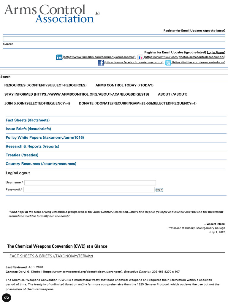 The Chemical Weapons Convention Cwc At A Glance Arms Control