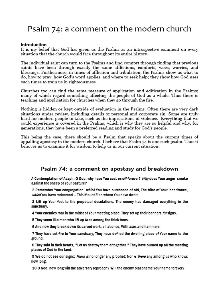 Psalm 74 A Comment On The Modern Church | PDF | Jesus | Psalms