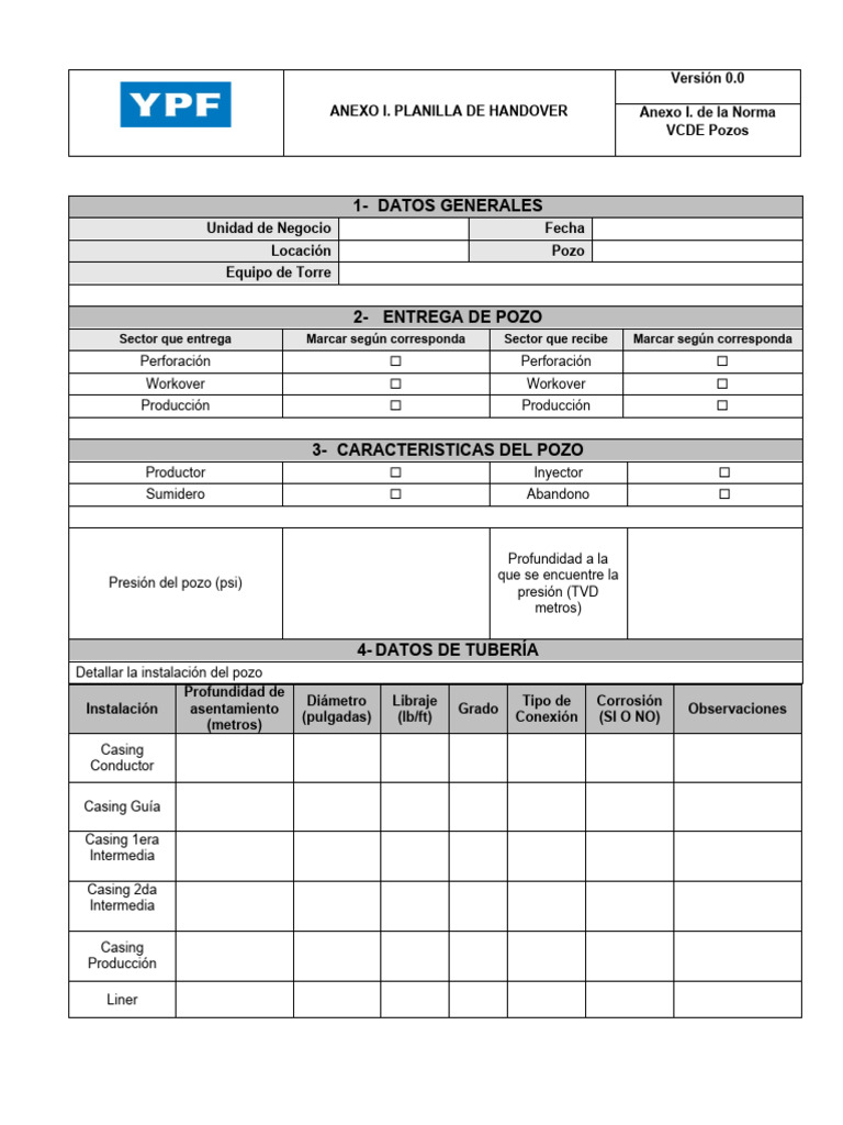 Anexo I. Planilla de Handover | PDF | Tecnologías de gas | Ingeniería ...