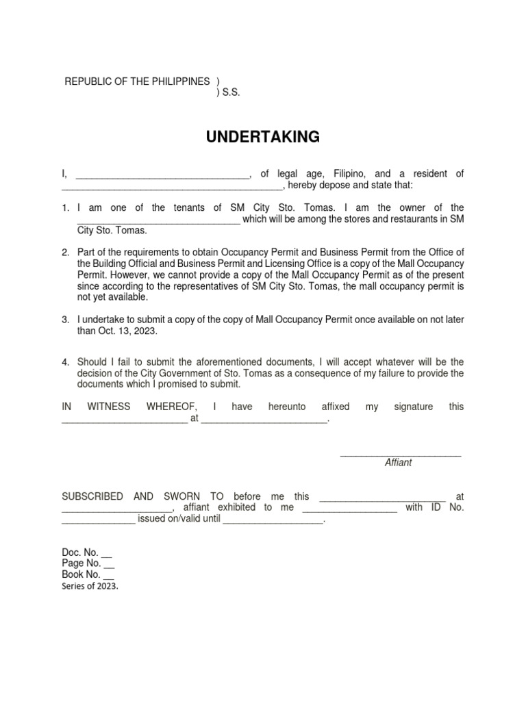 Undertaking - Occupancy Permit | PDF