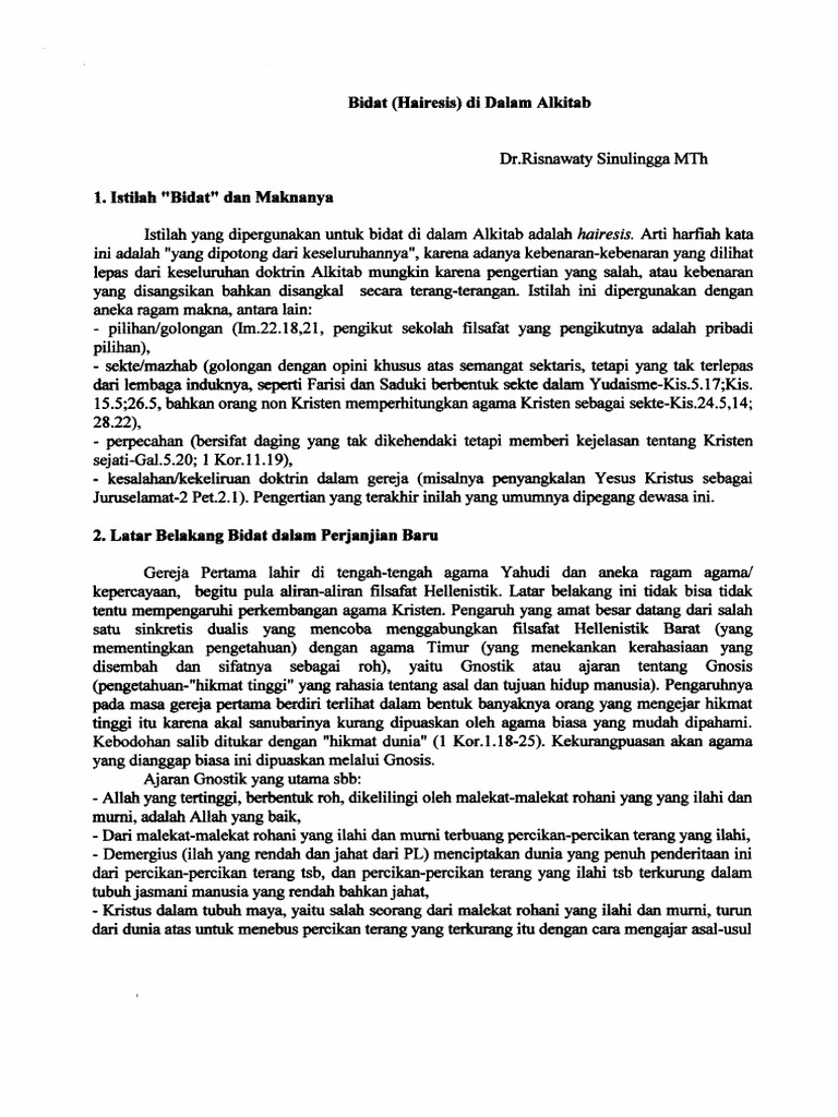 Bidat Hairesis Di Dalam Alkitab - Oleh Pdt. Dr. Risnawati Sinulingga M ...