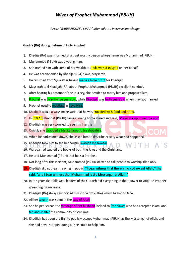 555b8a16 10. Wives of Prophet | Download Free PDF | Muhammad | Abrahamic Religions