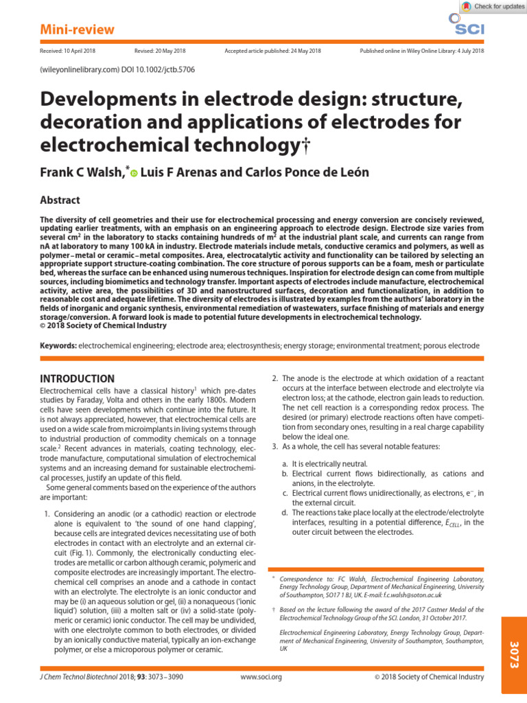 J of Chemical Tech Biotech - 2018 - Walsh - Developments in Electrode ...