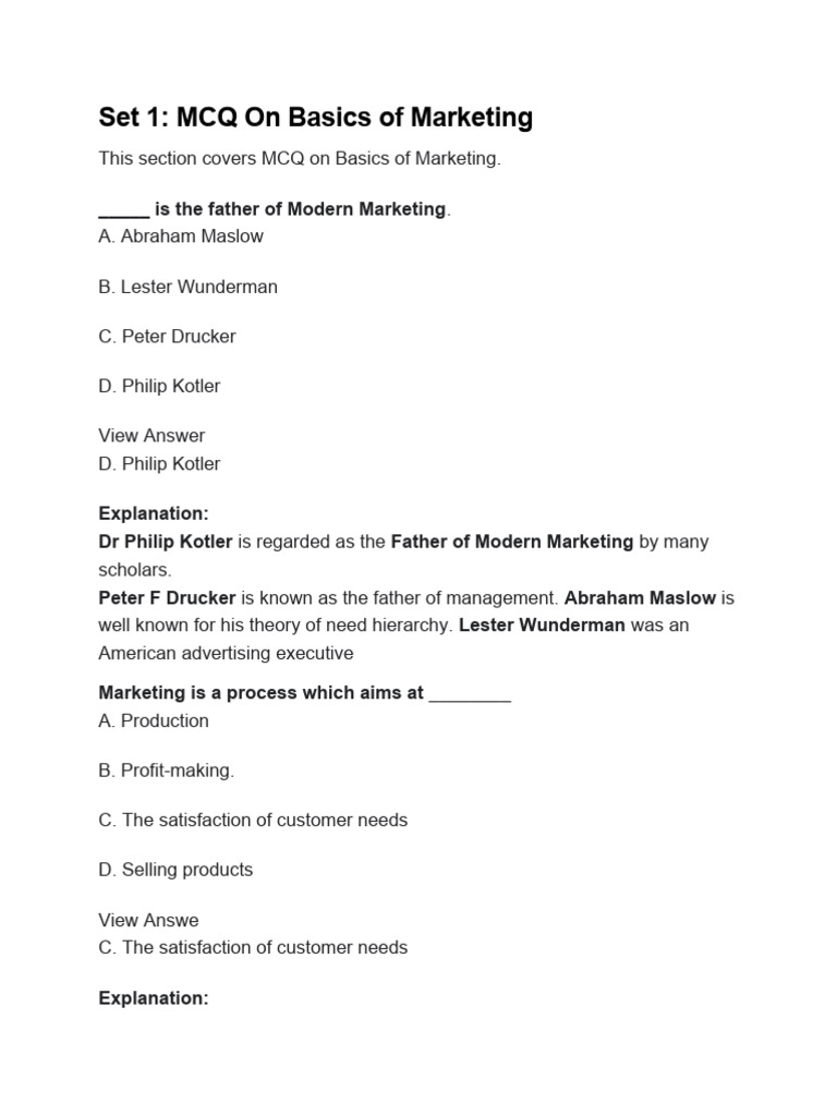 Marketing Management MCQs Bank | Download Free PDF | Marketing | Brand