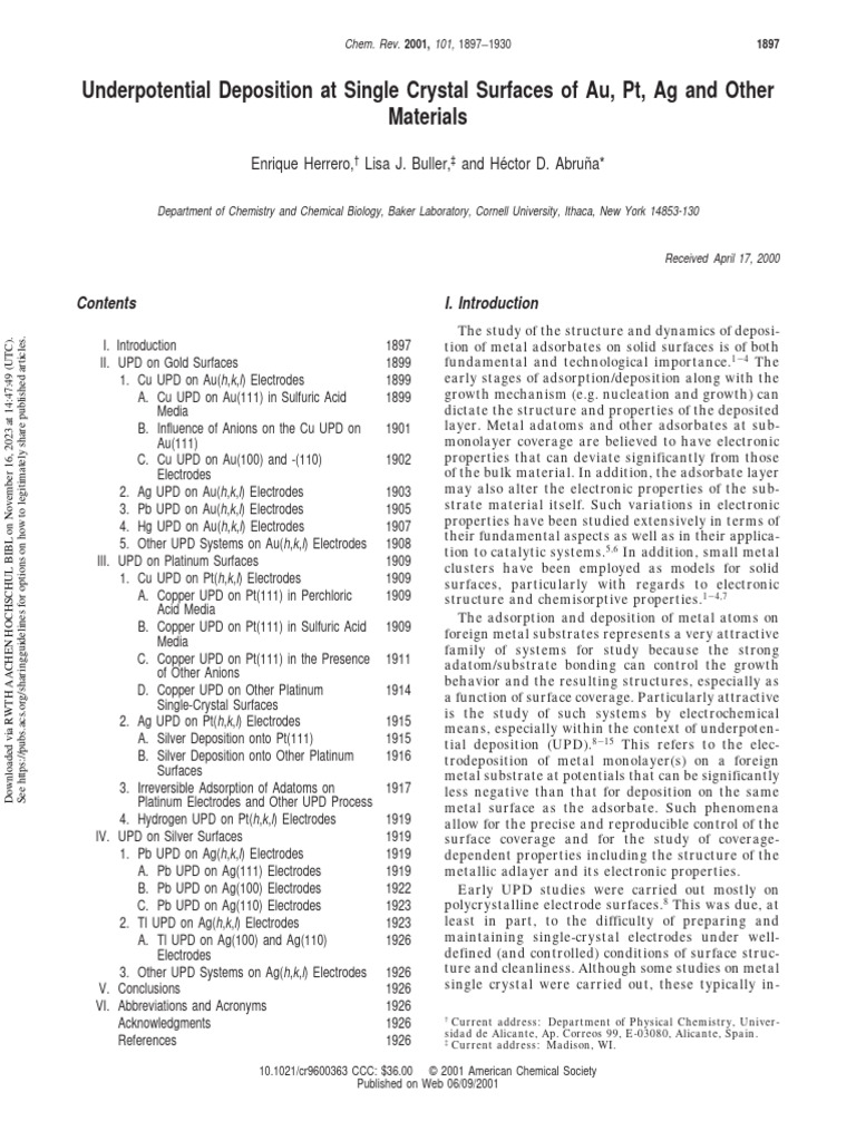Herrero Et Al 2001 Underpotential Deposition at Single Crystal Surfaces ...