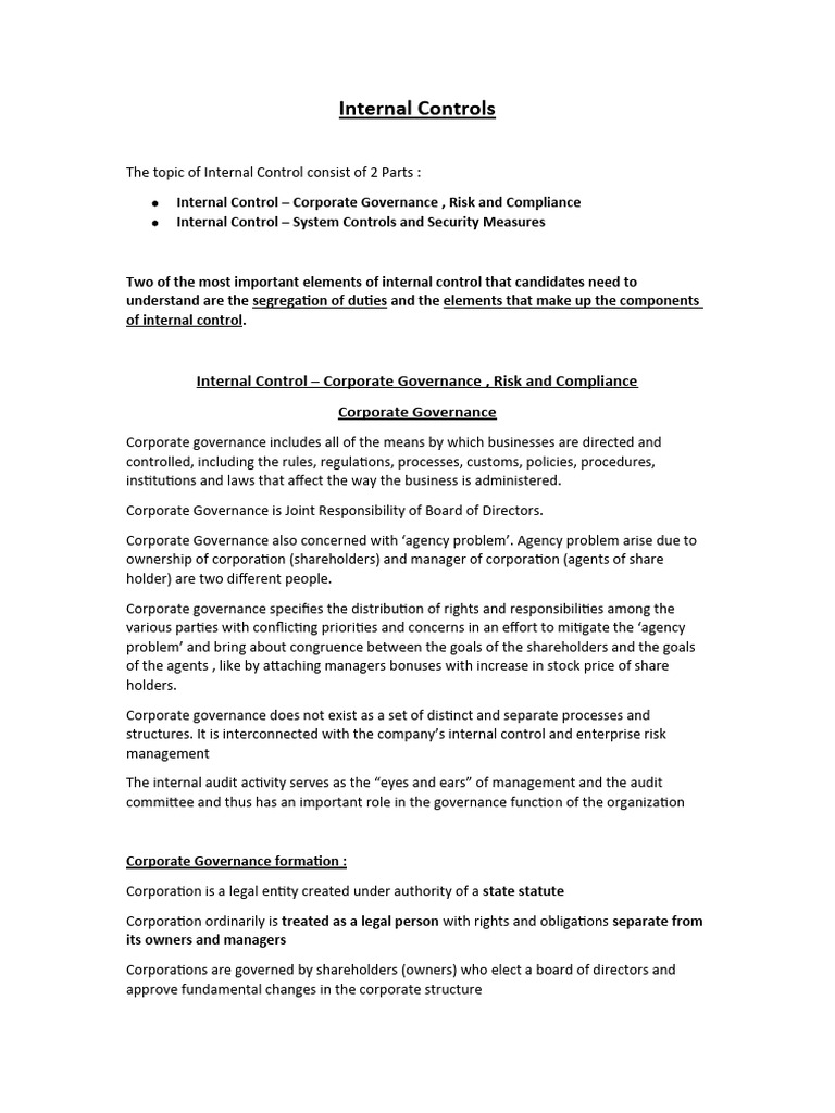 Internal Controls | PDF | Internal Control | Audit