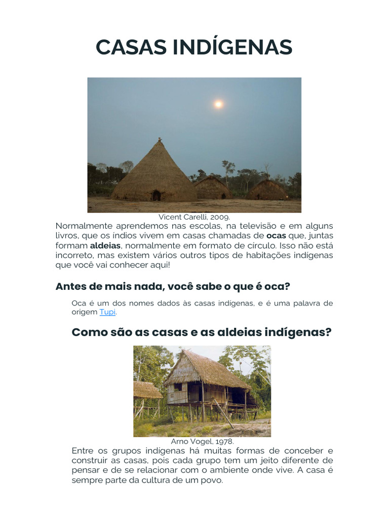 Moradia Indígenas - Caracterísitcas - Texto Complementar | PDF