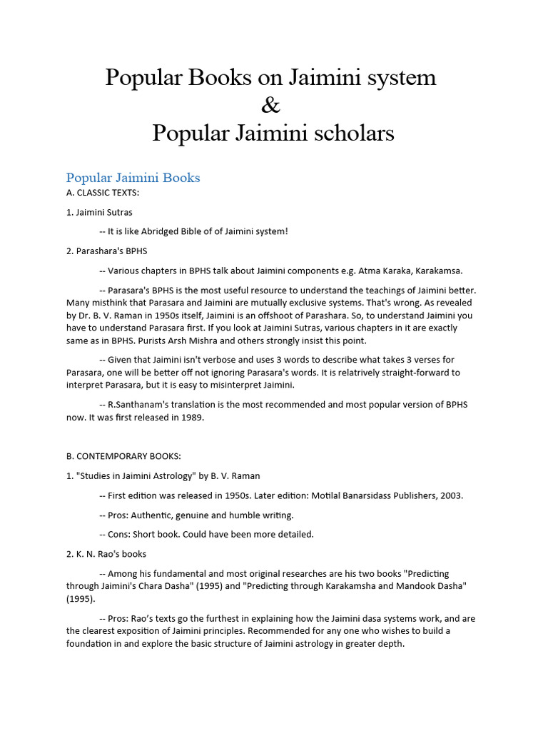 Popular Scholars & Books On Jaimini System | PDF