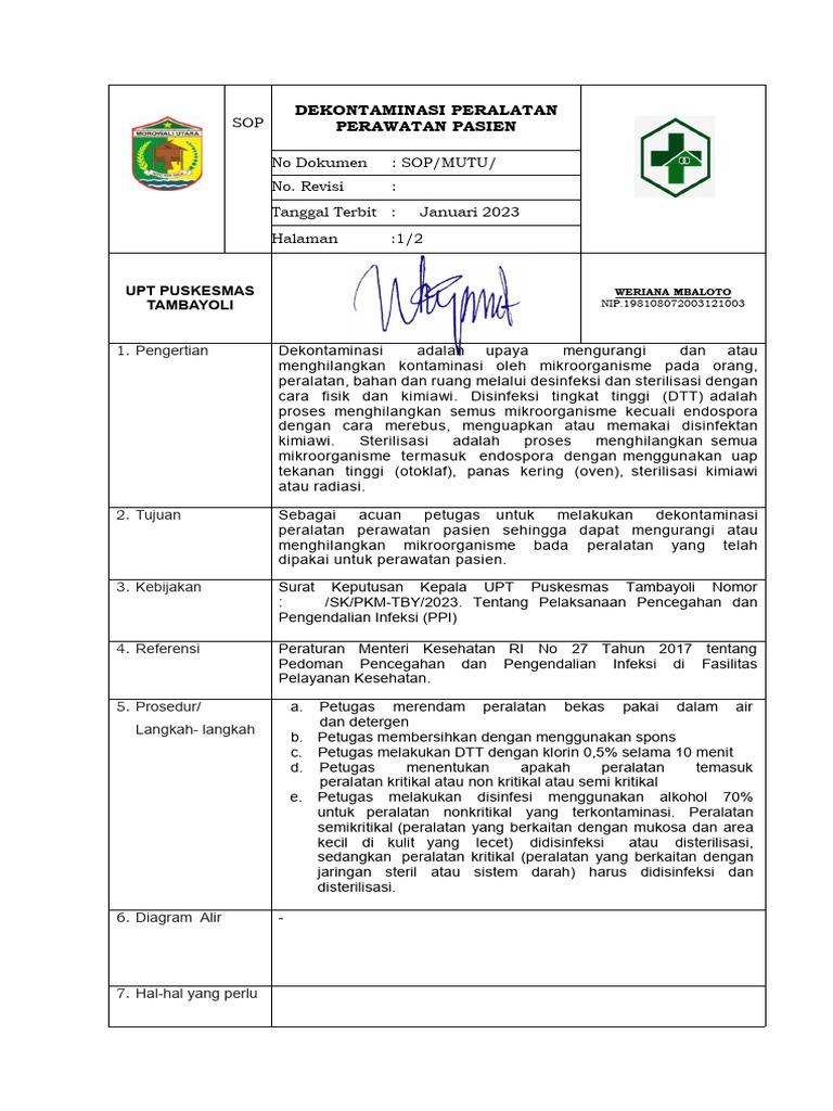 Sop Dekontaminasi Peralatan | PDF