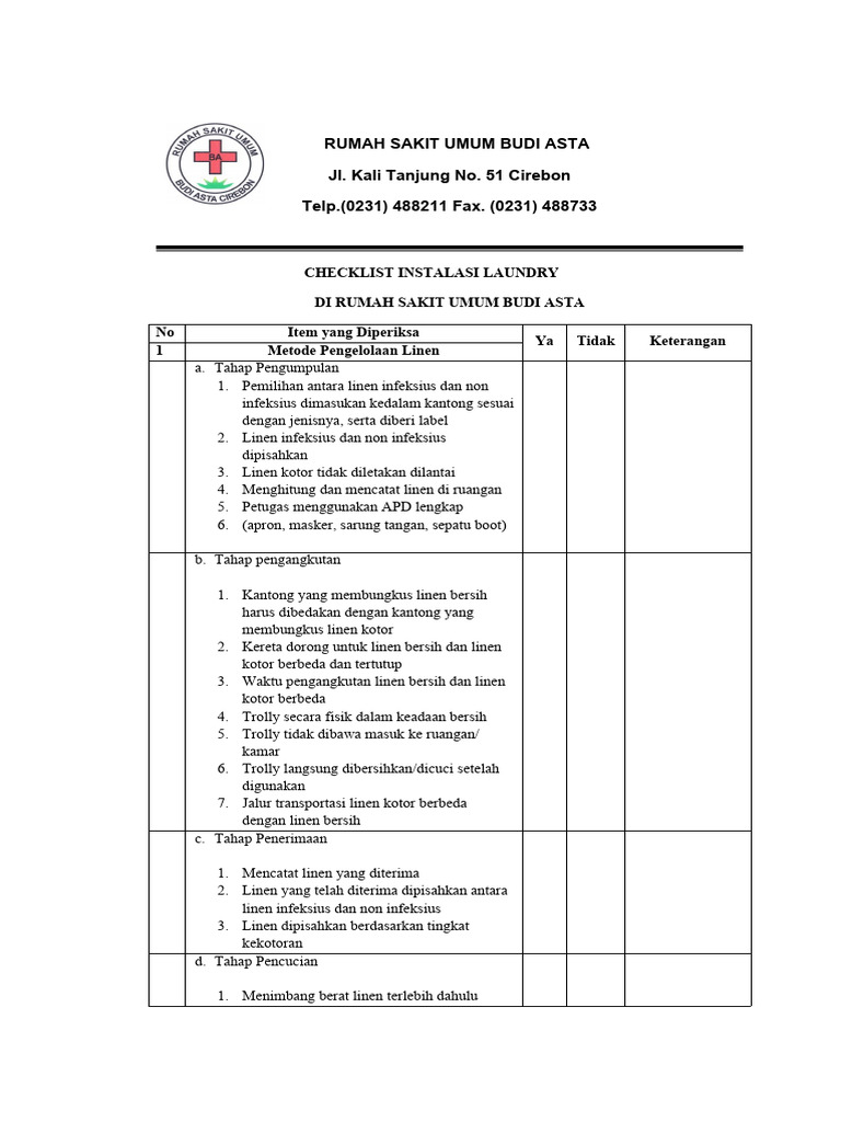 Checklist Instalasi Laundry | PDF
