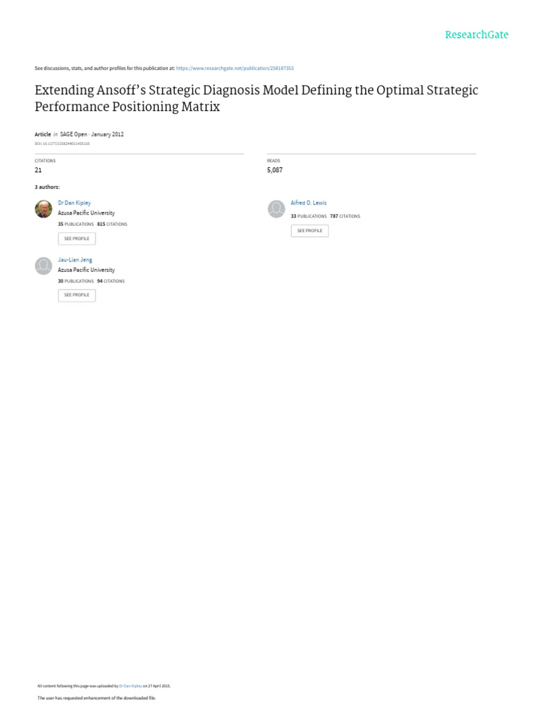 Extending Ansoffs Strategic Diagnosis Model Defin | PDF | Strategic ...