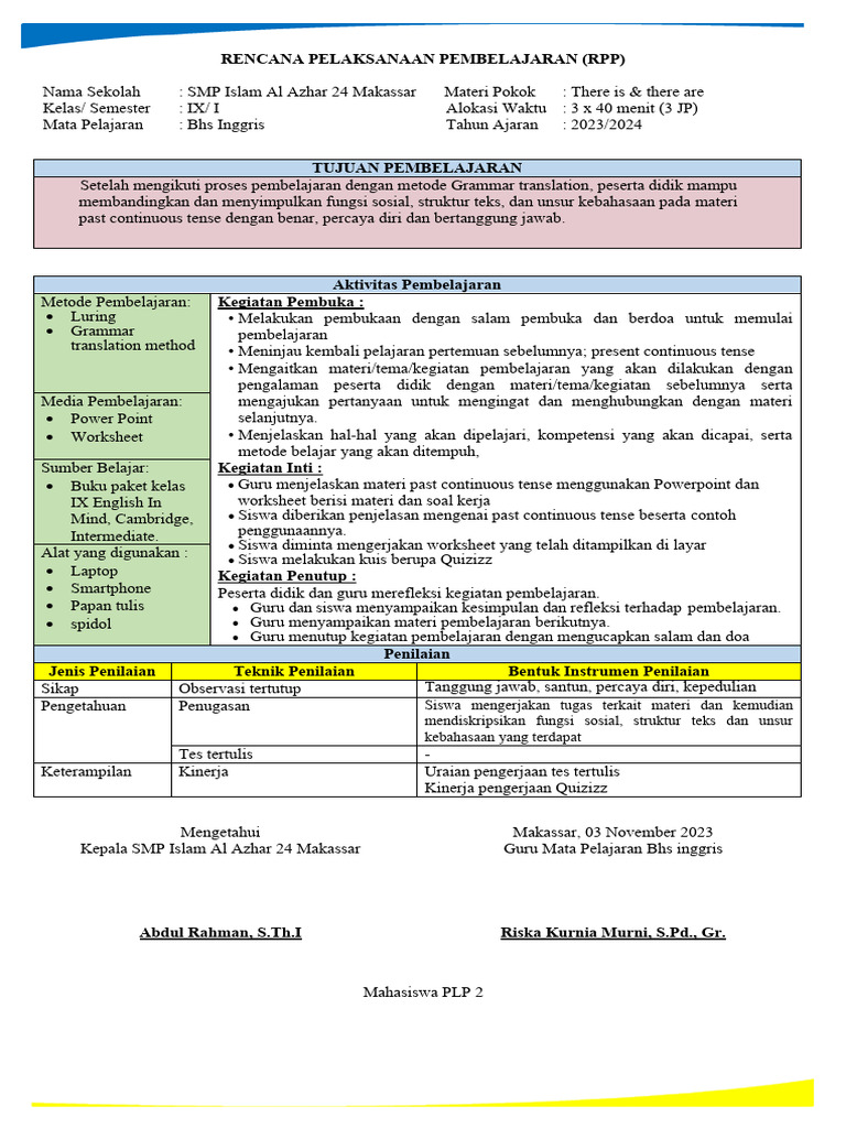 RPP Kelas 9 Kurikulum Merdeka | PDF