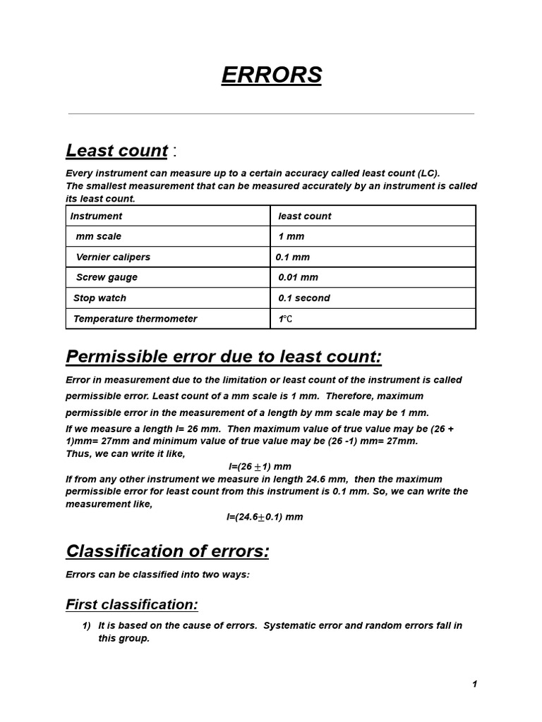 Errors Pdf Observational Error Mean