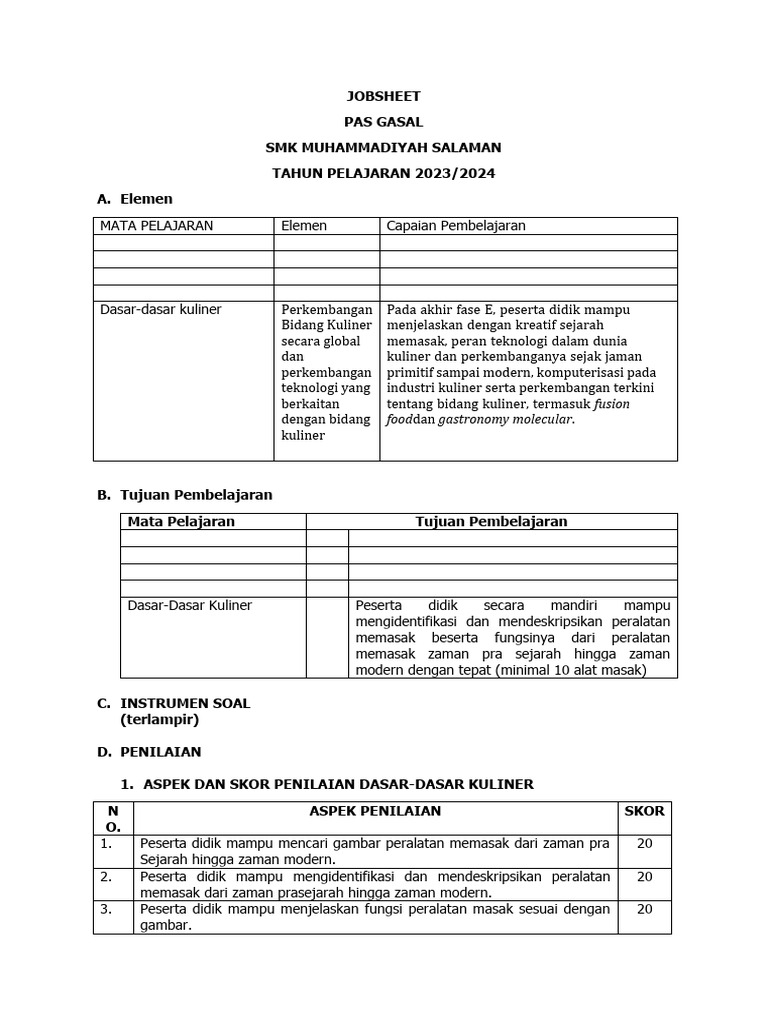 Jobsheet X Kuliner 2023 | PDF
