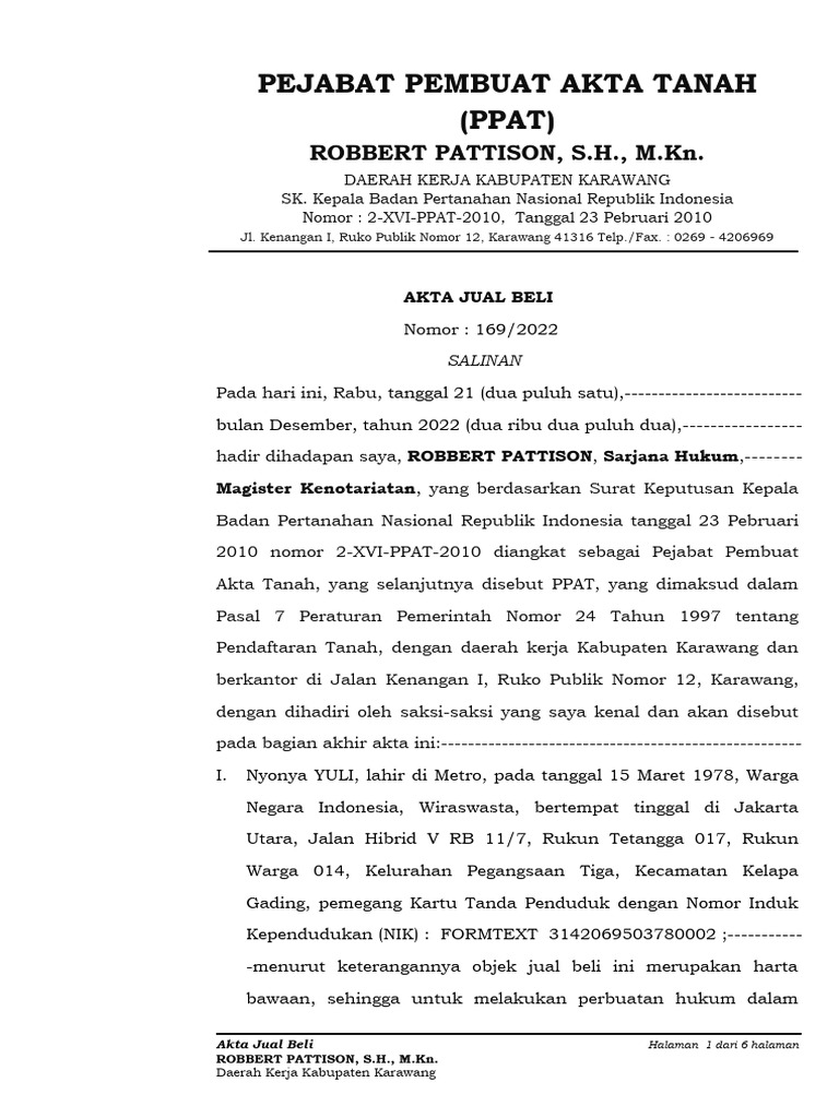 Contoh AJB Perorangan | PDF | Griya & Taman | Teknologi & Rekayasa