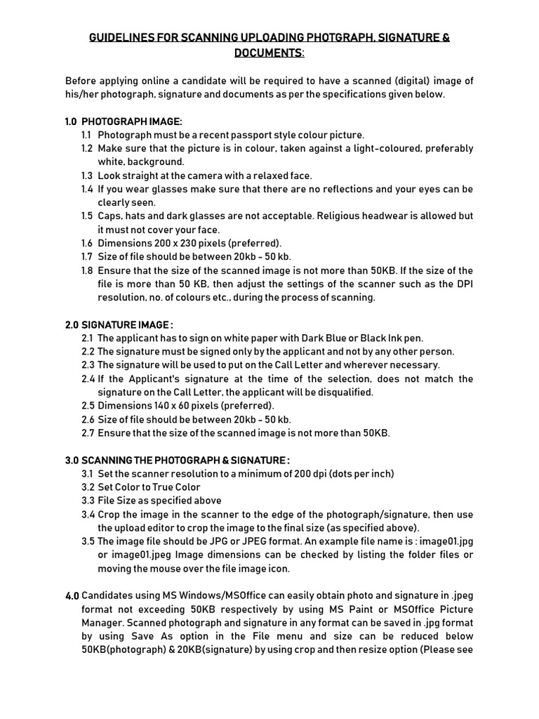 Guidelines For Scanning Uploading Photgraph | PDF | Image Scanner ...