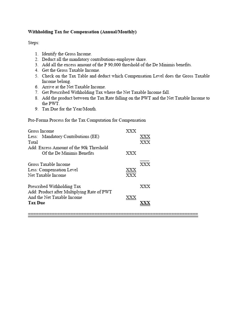 Pro Forma Process For Tax Computation Compensation | PDF
