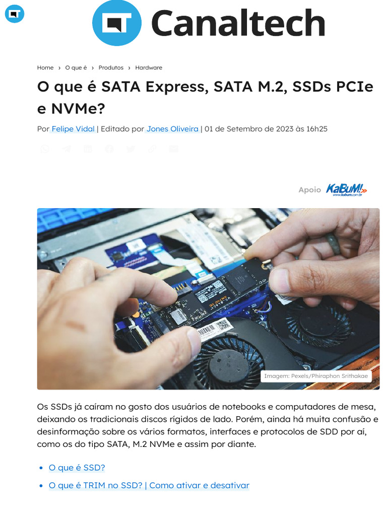 O Que É SATA Express, SATA M.2, SSDs PCIe e NVMe - Canaltech | PDF | Disco de estado sólido | USB