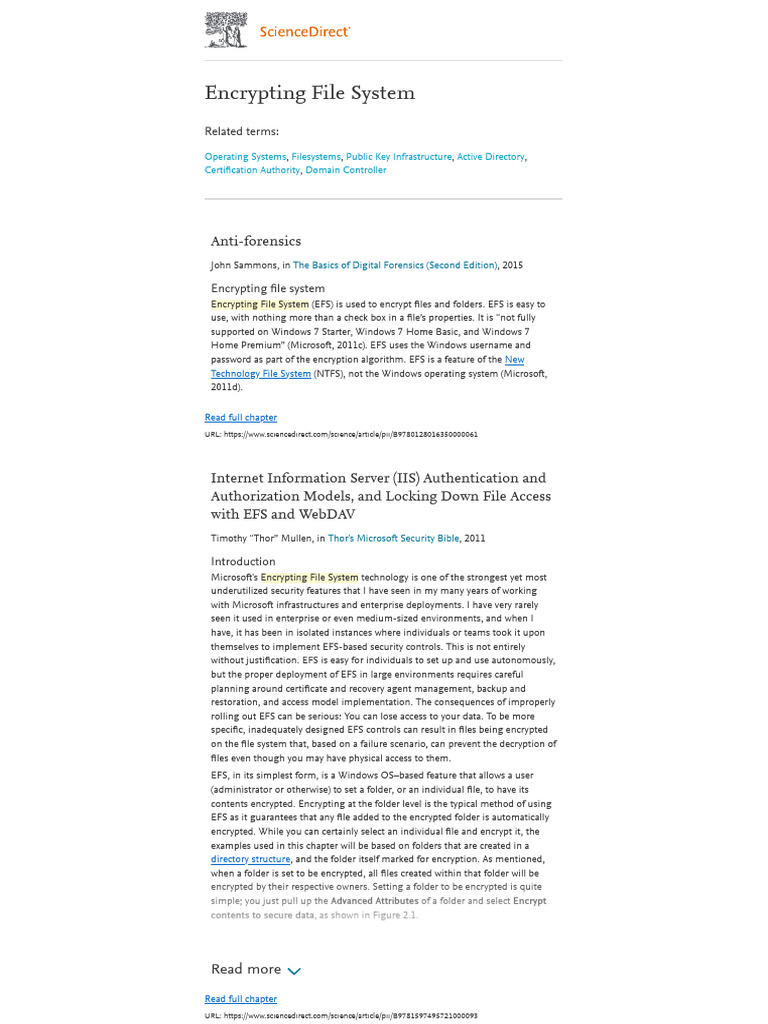 Encrypting File System - An Overview ScienceDirect Topics | PDF | Computer File | Encryption