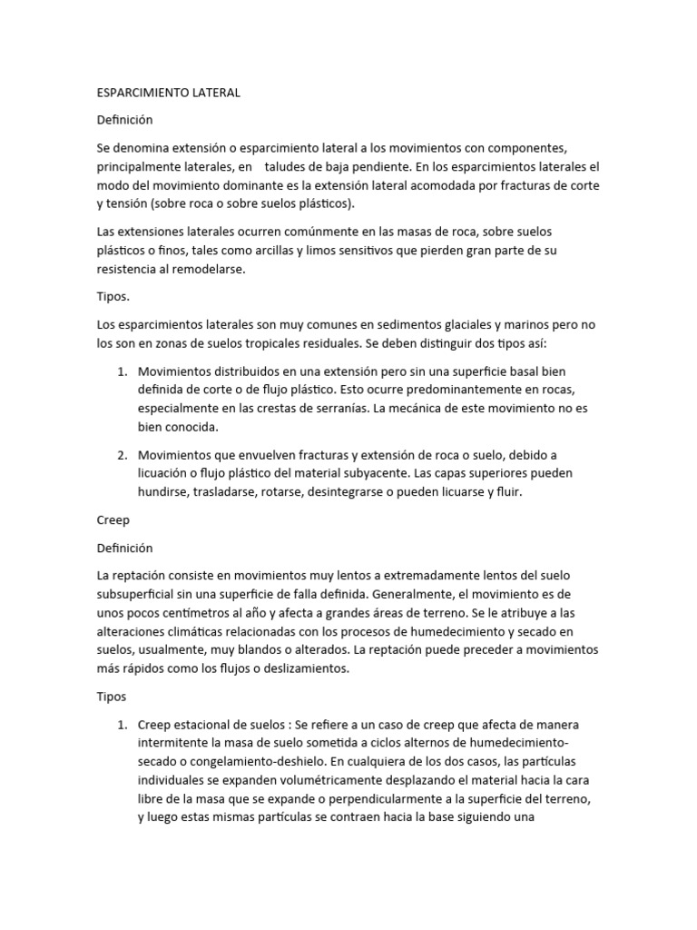 Esparcimiento Lateral y Creep | PDF | Roca (geología) | Estrato