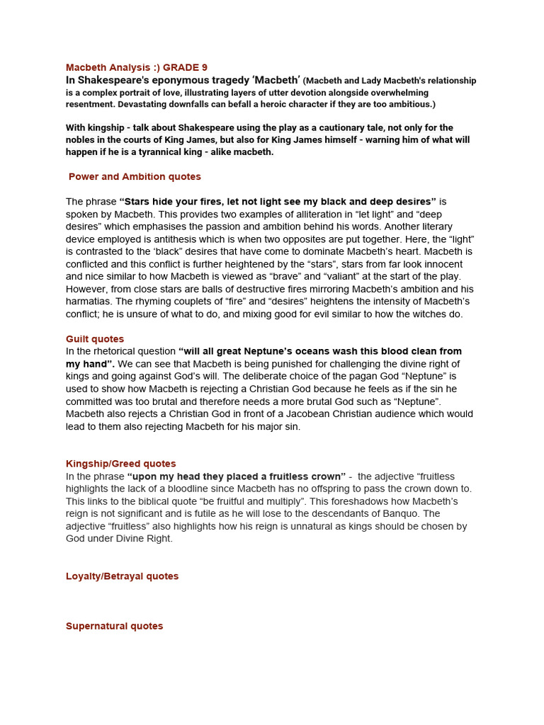 Macbeth Analysis - ) GRADE 9 | PDF | Macbeth