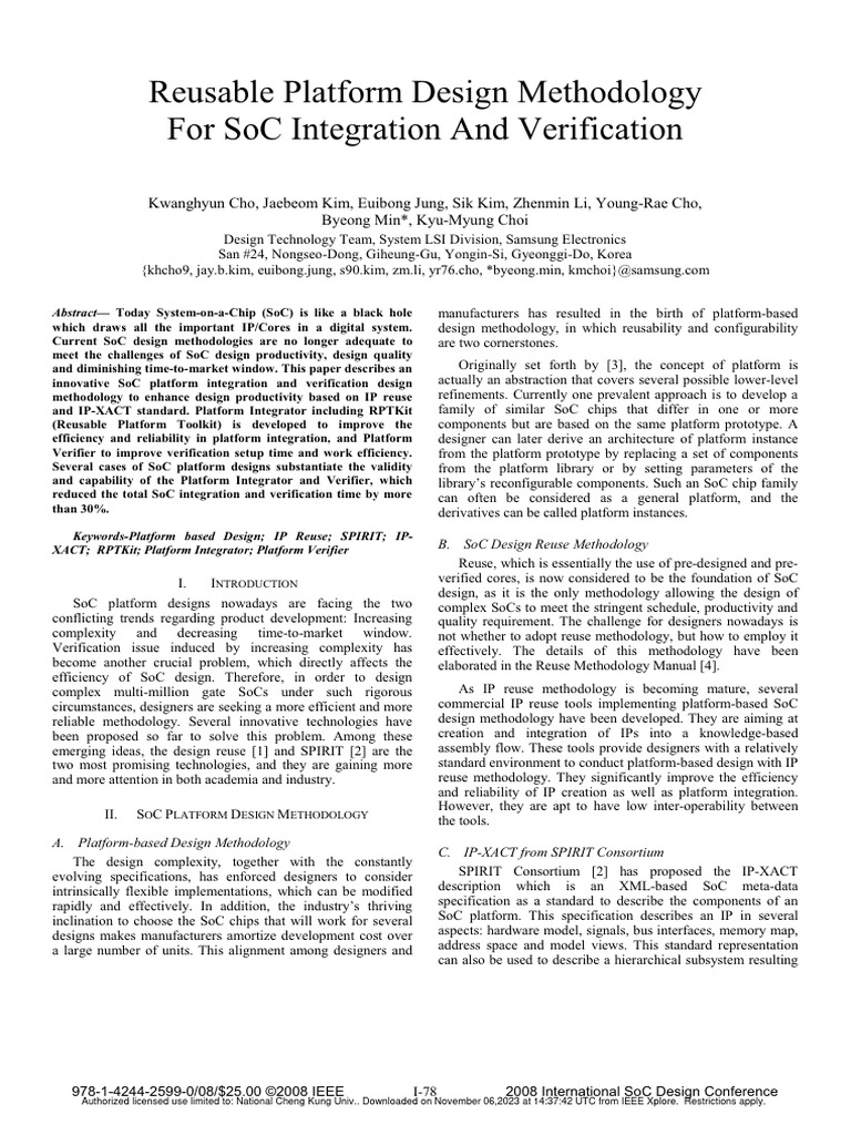 Reusable Platform Design Methodology For Soc Integration And Verification Download Free Pdf