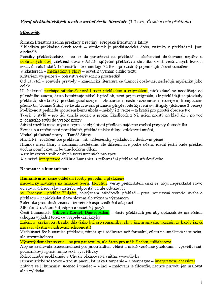 Dejiny Prekladu - Vypisky | PDF