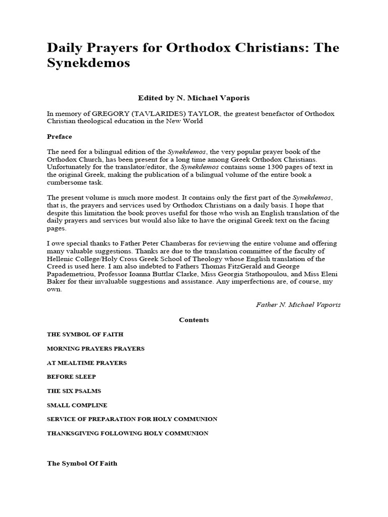 Daily Prayers from the Synekdemos | PDF | God The Father | Glory (Religion)