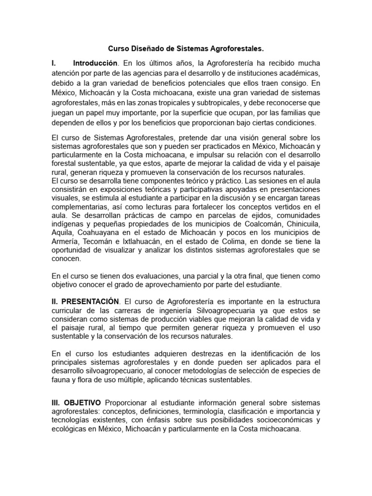 Curso Diseñado de Sistemas Agroforestales para Rafa 2 | PDF | Agricultura | Los bosques