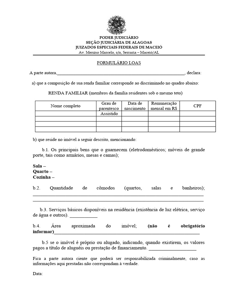 Formulário LOAS - Declaração de Renda | PDF