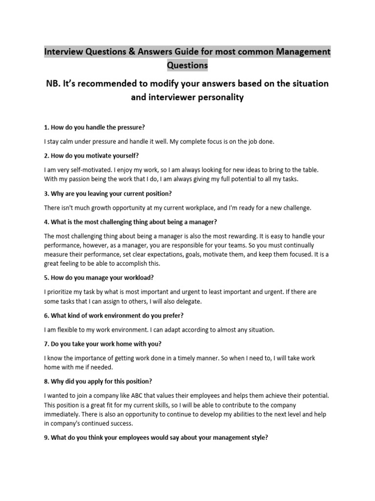 Interview Questions & Answers Guide | PDF | Motivational | Motivation