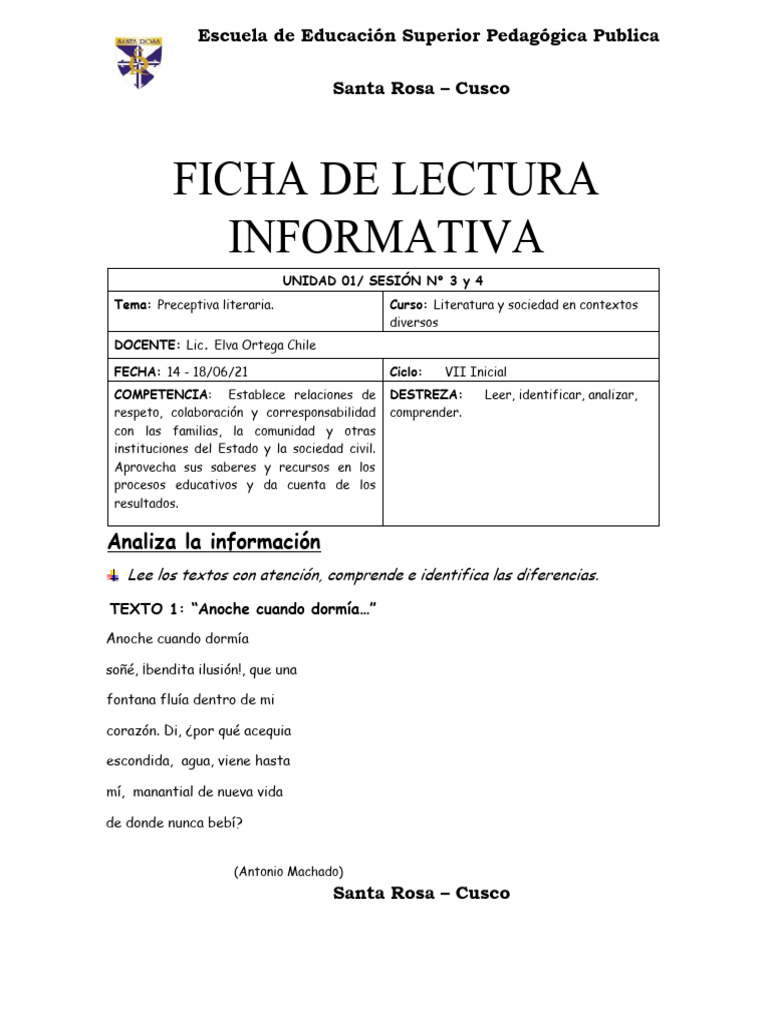 Ficha de Lectutra Informativa | PDF
