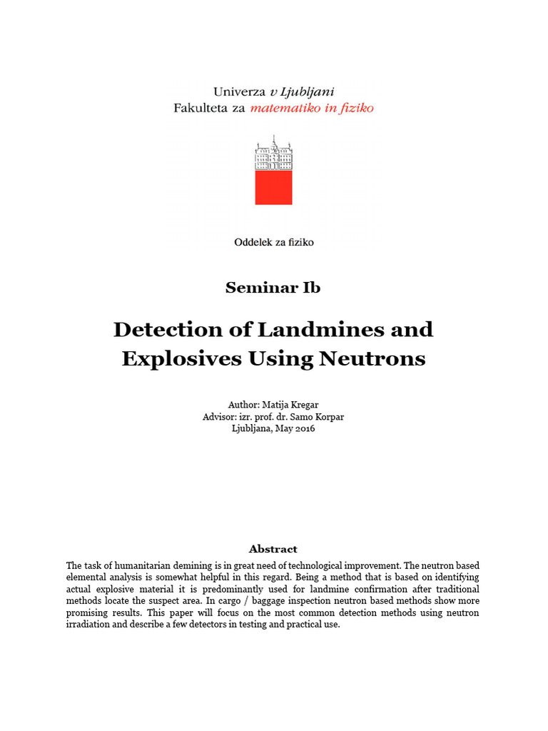 Detection of Landmines and Explosives Using Neutrons | PDF | Neutron | Nuclear Reaction