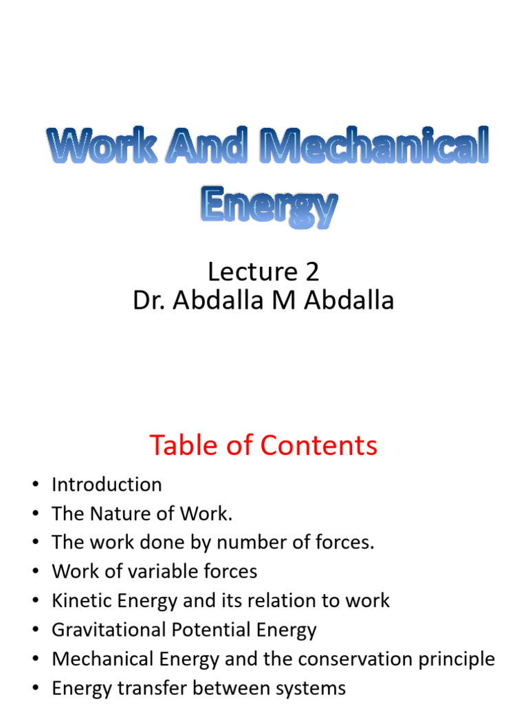 Chapter 2 Work and Mechanical Energy | PDF | Potential Energy | Force