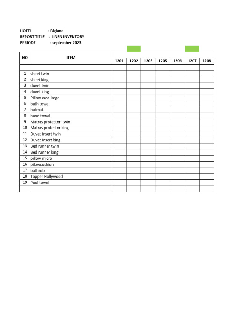 Inventory Linen Bulan Sept 2023 | PDF | Bed | Linens